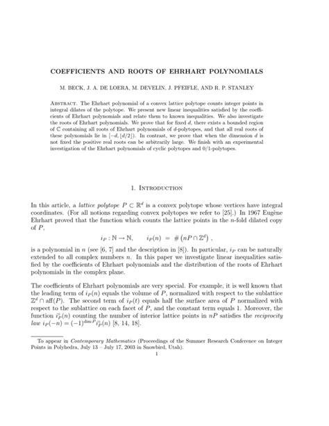 Ehrhart Polynomials Coefficients And Roots