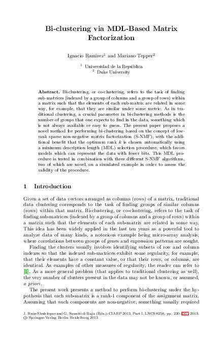 Pdf Bi Clustering Via Mdl Based Matrix Factorization