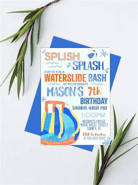 Waterslide Birthday Invitation Printable Orange Waterslide Invitation