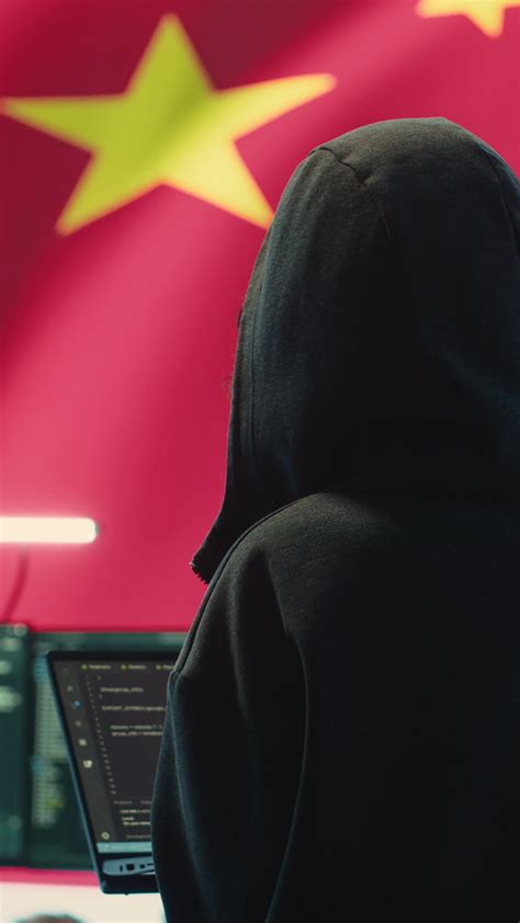 Vertical Chinese Hacker Working In Governmental Hacking Room With