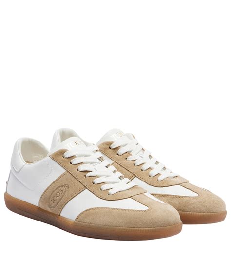 Tods Suede Trimmed Leather Sneakers Tods