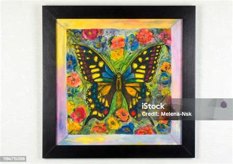 벽에 프레임에 사진의 사진입니다 밝은 멀티 컬러 나비 다양한 인테리어에 적합 0명에 대한 스톡 사진 및 기타 이미지 0명 갈색 건설 산업 Istock