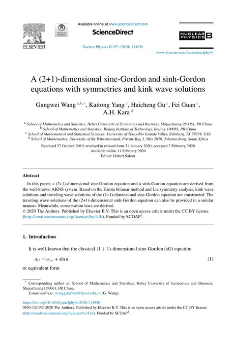 Pdf A 2 1 Dimensional Sine Gordon And Sinh Gordon Equations With Symmetries And Kink Wave