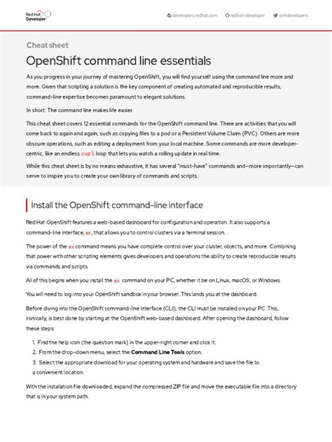 Openshift Command Line Essentials Cheat Sheet Pdf