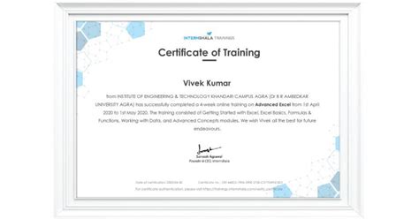 Vivek Kumar On Linkedin Successfully Completed The Advanced Excel Training From Internshala