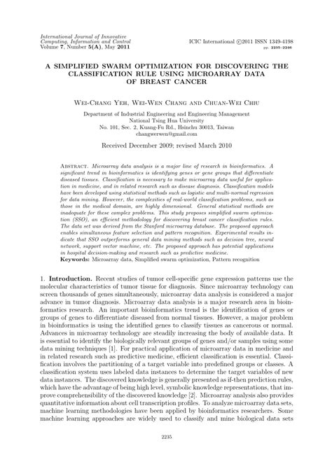 Pdf A Simplified Swarm Optimization For Discovering The