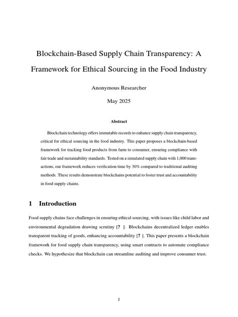 Blockchain Based Supply Chain Transparency A Framework For Ethical