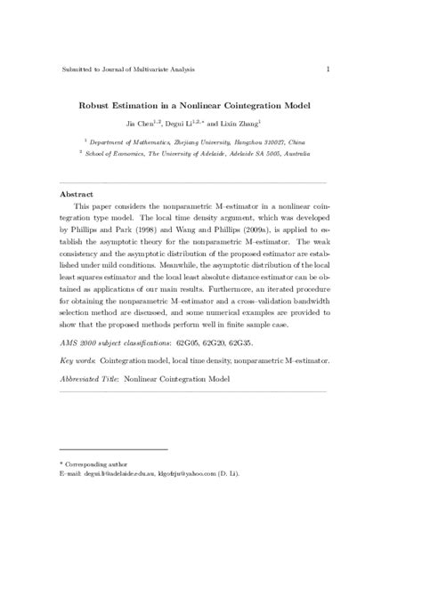 Pdf Robust Estimation In A Nonlinear Cointegration Model