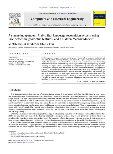 Pdf A Signer Independent Arabic Sign Language Recognition System Using Face Detection
