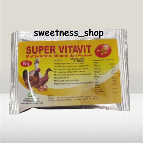 Jual Super Vitavit Multivitamin Mineral Dan Protein Ayam Bebek Unggas 10 Gram Shopee Indonesia