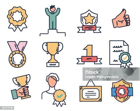 수상 트로피 보상 상금 승인 챔피언 배지 절연 세트 벡터 평면 그래픽 디자인 일러스트 1에 대한 스톡 벡터 아트 및 기타 이미지 1 1위 Championship