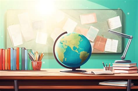 Premium Ai Image Modern Classroom Setup Desk With Supplies And