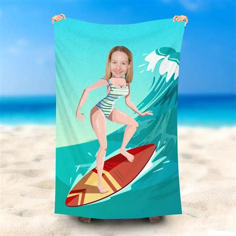 Personalized Pretty Surf Girl Beach Towel With Photo Lofaris