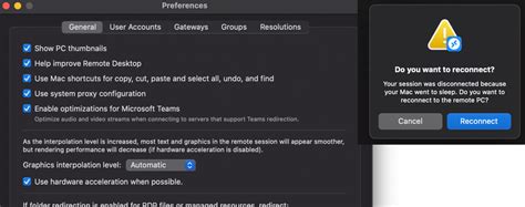 Macos Microsoft Remote Desktop Preference To Auto Re Connect To Sessions After Wake From