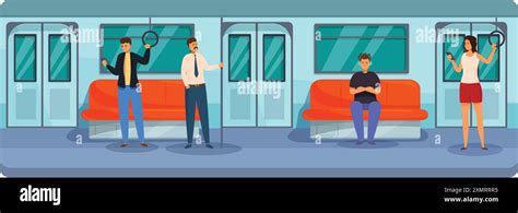 People Using Public Transport Subway Train Interior Passengers Riding