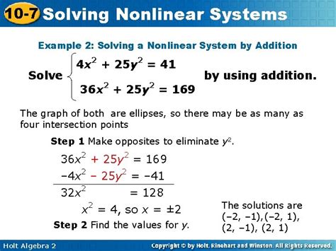 10 7 Solving Nonlinear Systems Objective Solve Systems