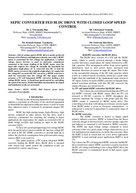 pdf sepic converter fed bldc drive with closed loop speed control