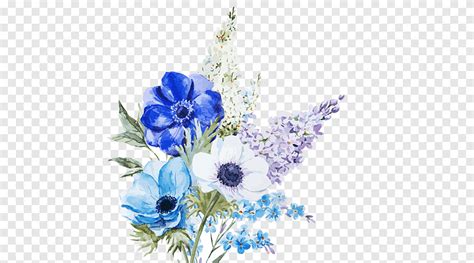 흰색과 파란색 꽃 일러스트 수채화 그림 디자인 자주색 파랑 Png Pngegg
