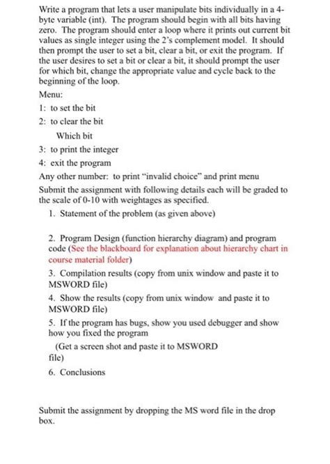 solved write a program that lets a user manipulate bits