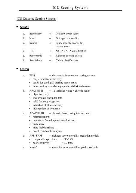 Icu Scoring Systems Rah Intensive Care Unit