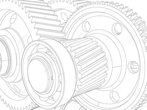 Wire Frame Gears Dengan Poros Close Up Vector Reducer Design Gear Wheel