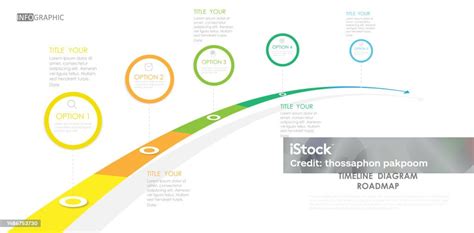 비즈니스 프로젝트 화살표 로드맵 타임라인 다이어그램 비즈니스를 위한 인포그래픽 로드맵 템플릿입니다 프레젠테이션 벡터 인포그래픽이 있는 5단계 최신 타임라인 다이어그램 달력