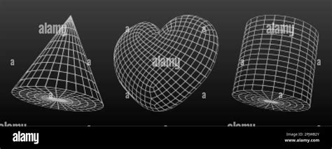 3d Wireframe Geometric Shapes Abstract Geometry Objects From Line Grid Polygonal Figures Of