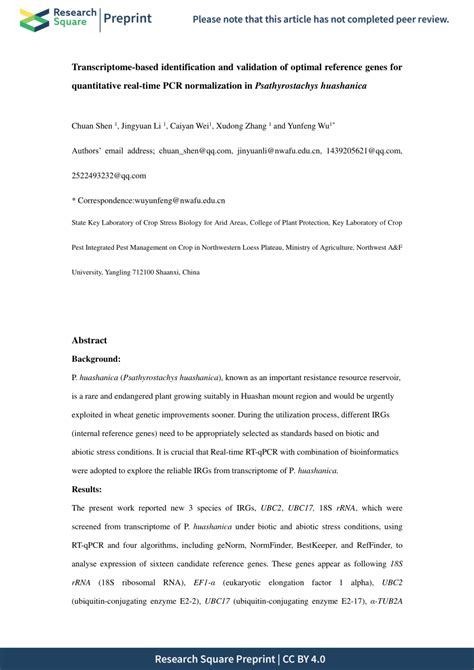 Pdf Transcriptome Based Identification And Validation Of Optimal Reference Genes For