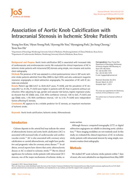 Pdf Association Of Aortic Knob Calcification With Intracranial Stenosis In Ischemic Stroke