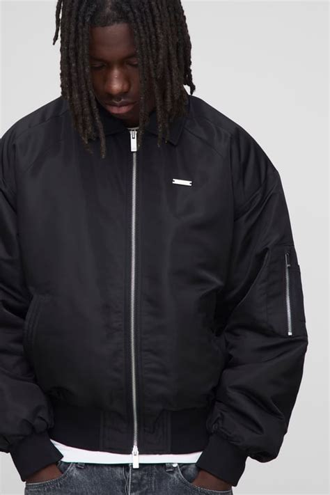 Boxy Fit Satin Look Nylon Collared Bomber Jacket