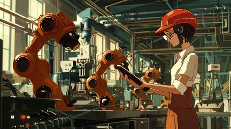 Programming An Industrial Robot Arm With A Tablet By A Female Engineer