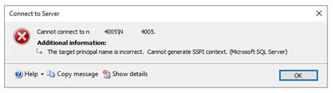 Mssql Server ошибка при подключении — The Target Principal Name Is Incorrect Cannot Generate