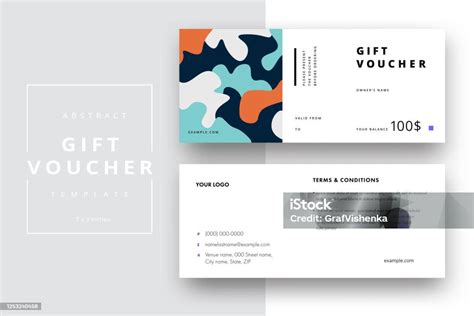 추상 기프트 바우처 카드 템플릿 기하학적 모양 패턴현대 할인 쿠폰 또는 인증서 레이아웃 벡터 패션 정보 샘플 텍스트와 밝은 배경