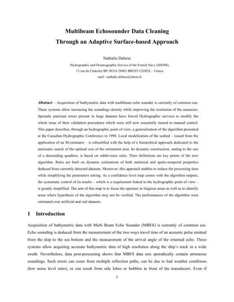 Multibeam Echosounder Data Cleaning Through An Adaptive
