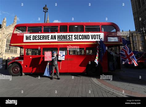 Anti Brexit Campaigner Steve Bray Stands In Front Of A Bus With A