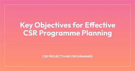 Key Objectives For Effective Csr Programme Planning • Csr Education
