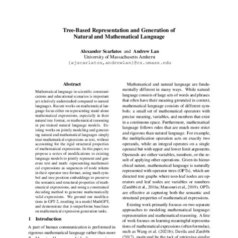 Tree Based Representation And Generation Of Natural And Mathematical