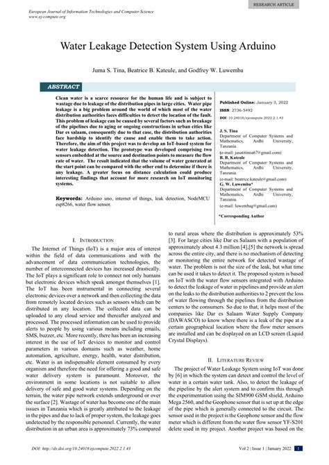PDF Water Leakage Detection System Using Arduino