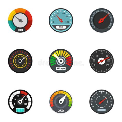 Dashboard Icon Set Flat Style Stock Vector Illustration Of Gauge Fuel
