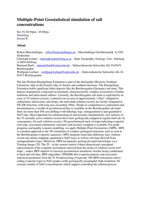 Pdf Multiple Point Geostatistical Simulation Of Salt Concentrations