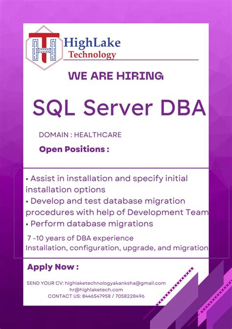 Hiring Databaseadministrator Dba Sqlserver Database Itjob