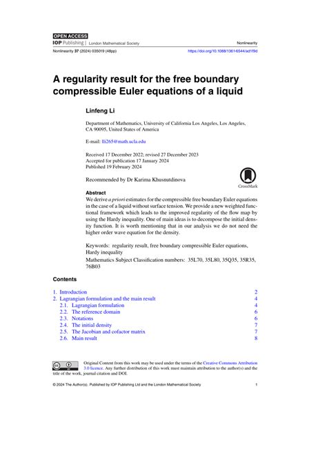 Pdf A Regularity Result For The Free Boundary Compressible Euler Equations Of A Liquid