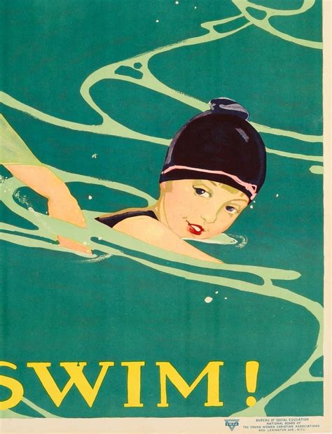 Original Vintage Sport Poster Swim Social Education National Board