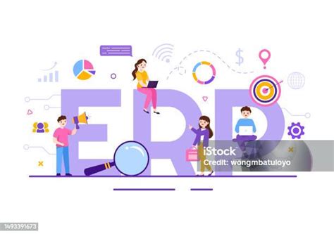 Erp 전사적 자원 관리 시스템 벡터 일러스트레이션 비즈니스 통합 생산성 및 회사 향상 손으로 그린 템플릿 전사적 자원 관리에