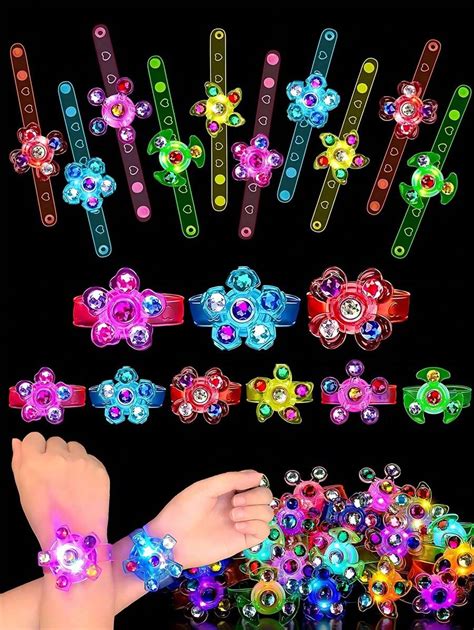 12pcs Led Light Up Rotating Bracelets Light Up Watch Strap Flashing Wristband Ornament Bracelet