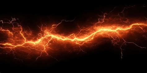 Orange Lightning Flashing Across Black Background Premium Ai Generated Image
