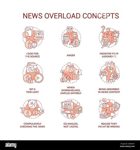 News Overload Red Concept Icons Set Stock Vector Image And Art Alamy