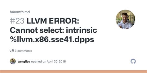 Llvm Error Cannot Select Intrinsic Llvmx86sse41dpps · Issue 23 · Huonwsimd · Github