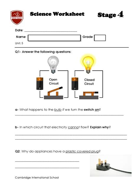 Stage 4 Science Unit 5 Worksheet Pdf Pdf Electrical Conductor Worksheets Library