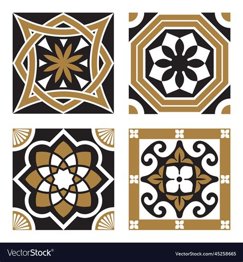 Collection Of Vintage Ornamental Tile Patterns Vector Image
